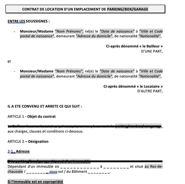 Modèle de contrat de location voiture